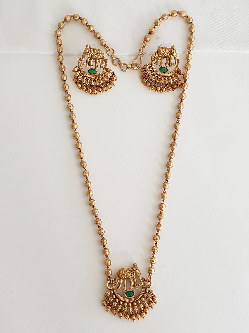 Elephant Beads short haaram-A250 green - Online imitation ornaments jewels