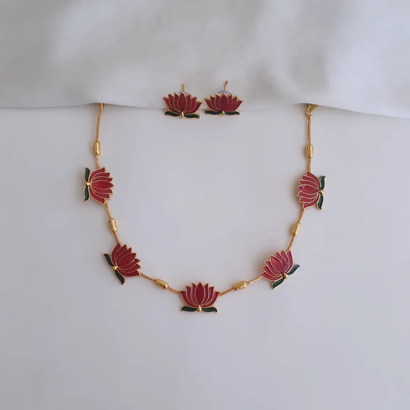 LOTUS NECKLACE-A2678 RUBY GREEN – Online imitation ornaments jewels